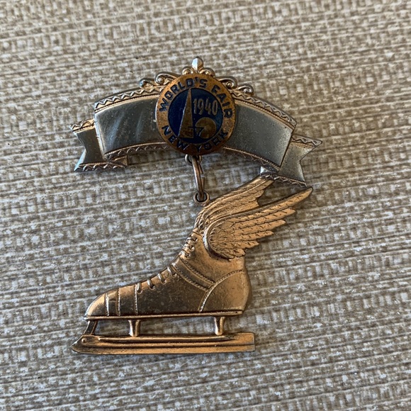 Jewelry | Antique 194 World Fair Pin With Hanging Skate | Poshmark